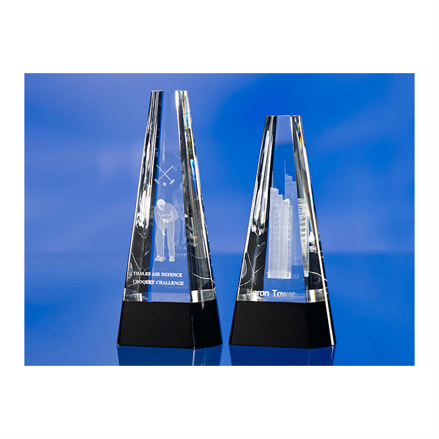 3D crystal glass cone award trophy with black crystal base - 3D Crystal Art