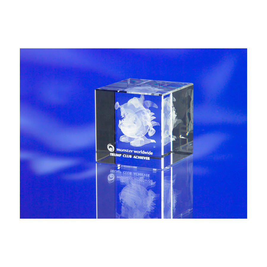 3d crystal bevelled glass cube Monster Worldwide - 3D Crystal Art