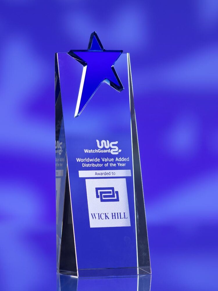 BLUE STAR GLASS AWARD TROPHY - 3D Crystal Art