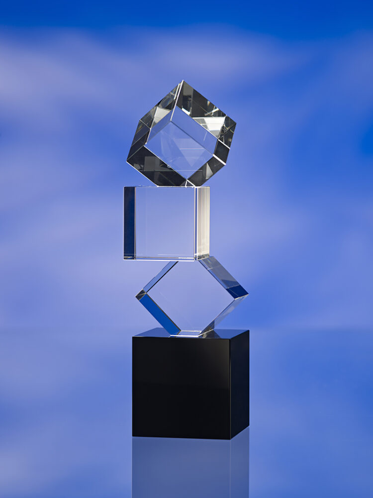 BUILDING BLOCKS GLASS AWARD TROPHY with Black Glass Base - 3D Crystal Art